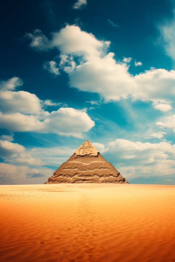 Pyramid in the Desert Under Blue Sky with Clouds. Generative AI Stock ...