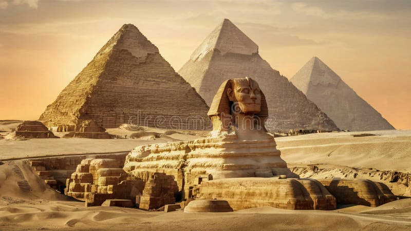 Pyramid of Egypt in the Desert with Sphinx Stock Illustration ...