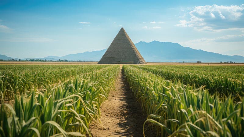 A Pyramid in a Field of Green Plants Stock Illustration - Illustration ...
