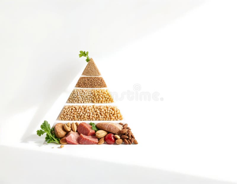 A Pyramid of Food Using Real Food is Shown on a White Surface Stock ...