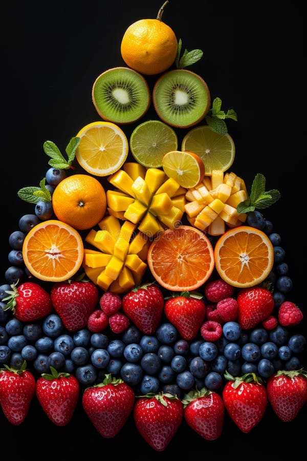 A Pyramid of Fruit Arranged in a Triangle Shape with Different Types ...