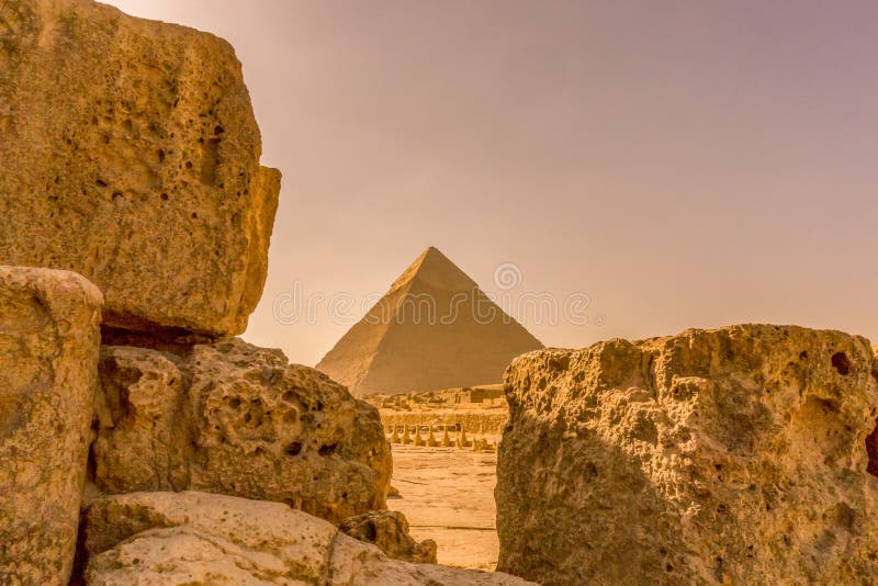 Pyramid in Giza Framed between Limestone Blocks Stock Image - Image of ...