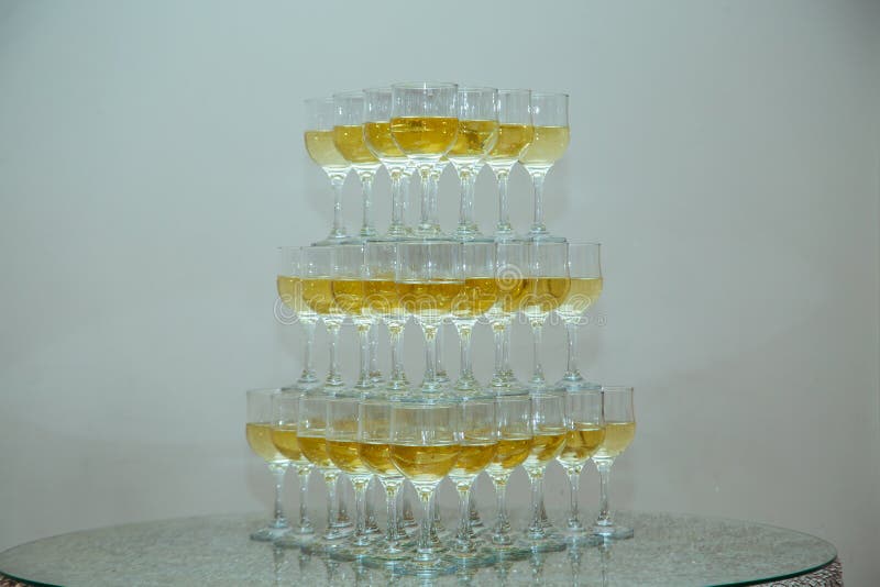 Pyramid of Glass Glasses with Sparkling Wine, Champagne Stock Photo ...