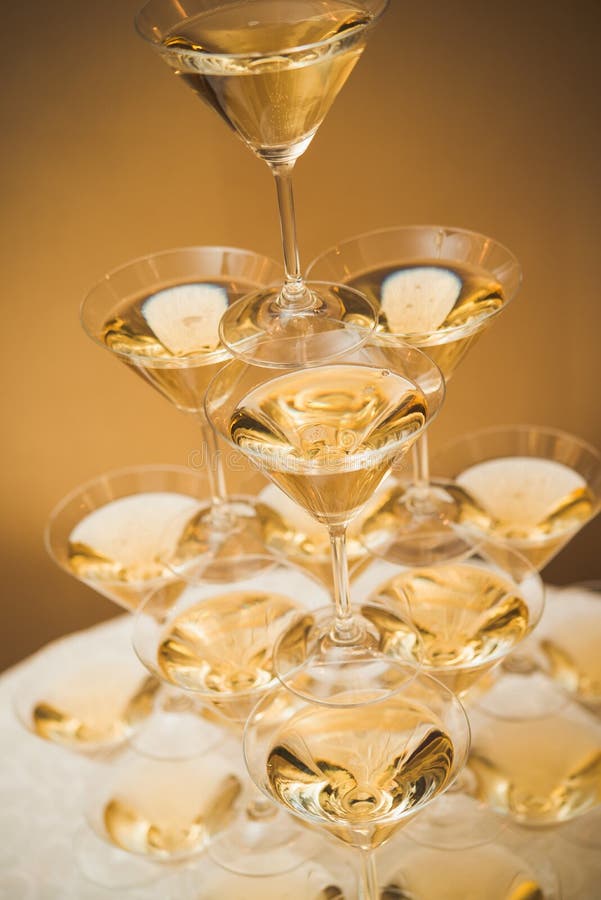 Pyramid of Glasses of Champagne Stock Image - Image of drink, pyramid ...
