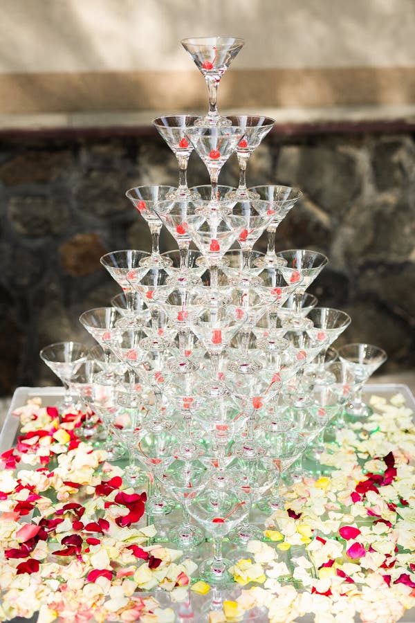 Pyramid of Glasses, Cherry in the Glass. Stock Image - Image of ...