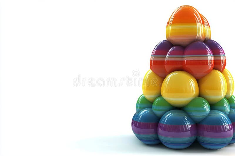 Pyramid of Glossy, Multicolored Spheres Arranged in a Triangular Shape ...