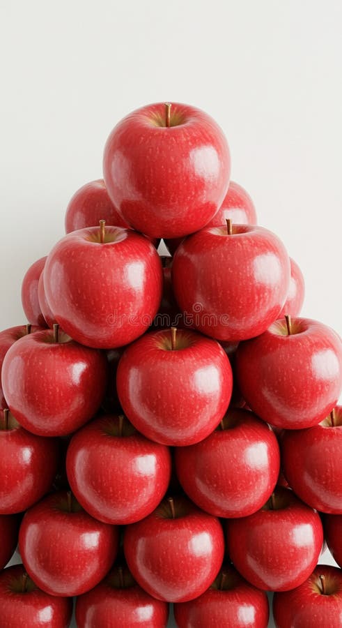 A Pyramid of Glossy Red Apples is Neatly Stacked Against a Plain White ...