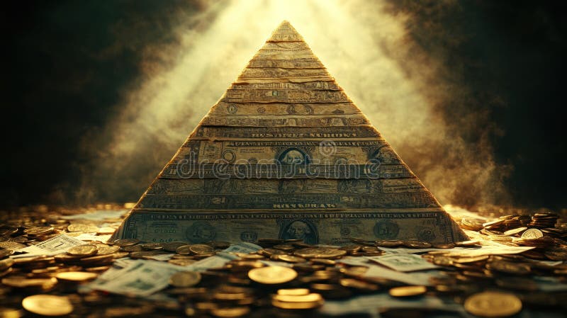 Pyramid of Gold and Money stock illustration. Illustration of cash ...
