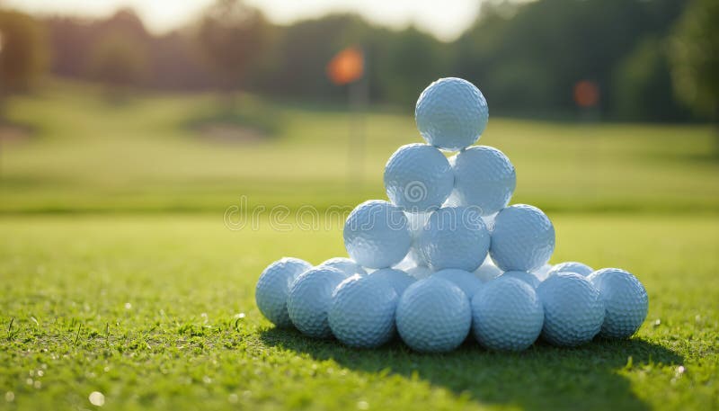 Pyramid of Golf Balls on Green Golf Course Stock Illustration ...
