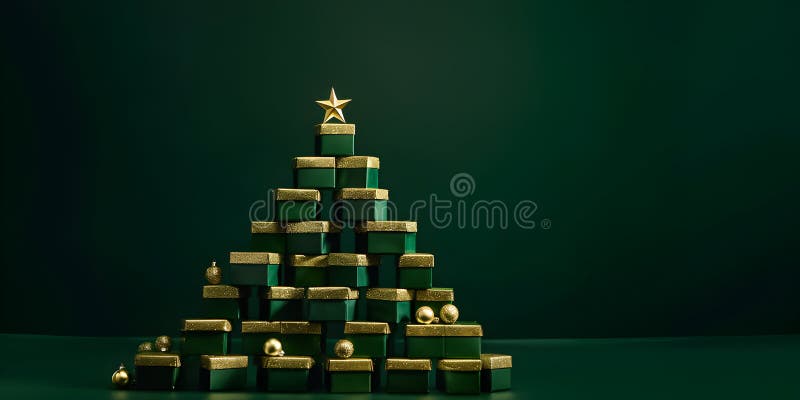 Pyramid of Green Gift Boxes with Gold Glitter Tops, Arranged As a ...