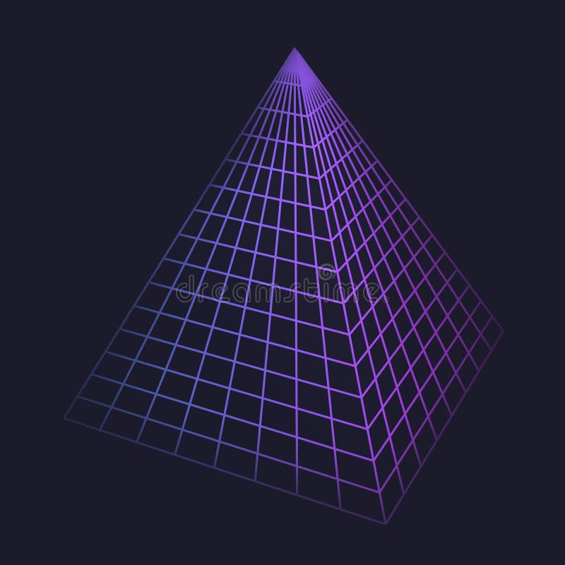Pyramid Grid Figure Low Poly Neon Geometric Shape Stock Vector ...