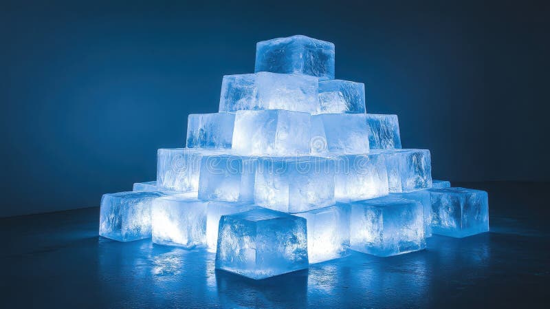 Pyramid of Illuminated Ice Cubes on Dark Background Symbolizing Cooling ...