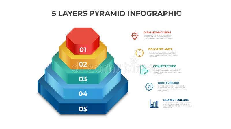 Pyramid Infographic Element Vector with 5 Layers Diagram Stock Vector ...