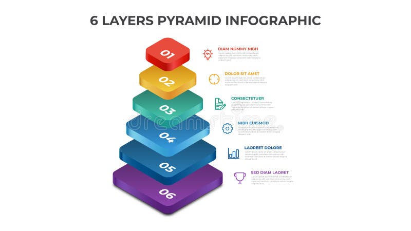 Pyramid Infographic Template with 6 List and Icons, Layout Vector for ...