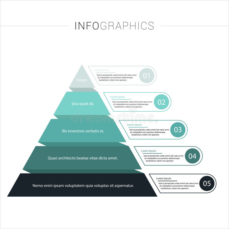 Pyramid Infographics. Funnel Pyramid with 5 Charts Stock Vector ...