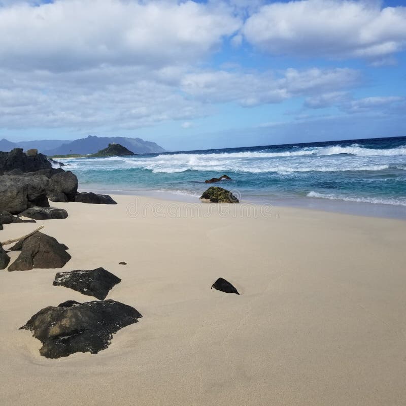 Pyramid Island at North Beach, Hawaii Stock Image - Image of water ...