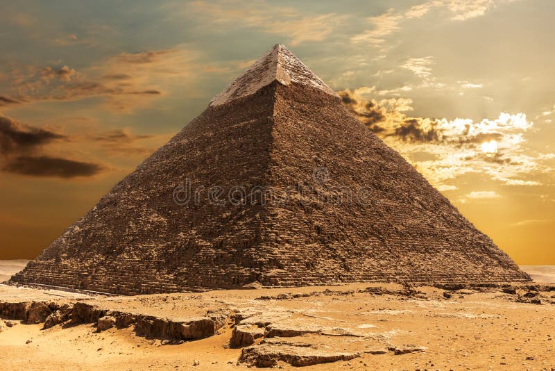Sunrise in Giza: View on the Sphinx and the Pyramids Stock Image ...