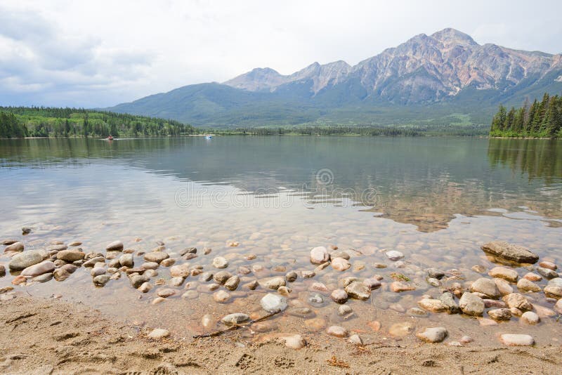 Pyramid Lake, Mountain, Alberta Stock Image - Image of pyramid, canada ...