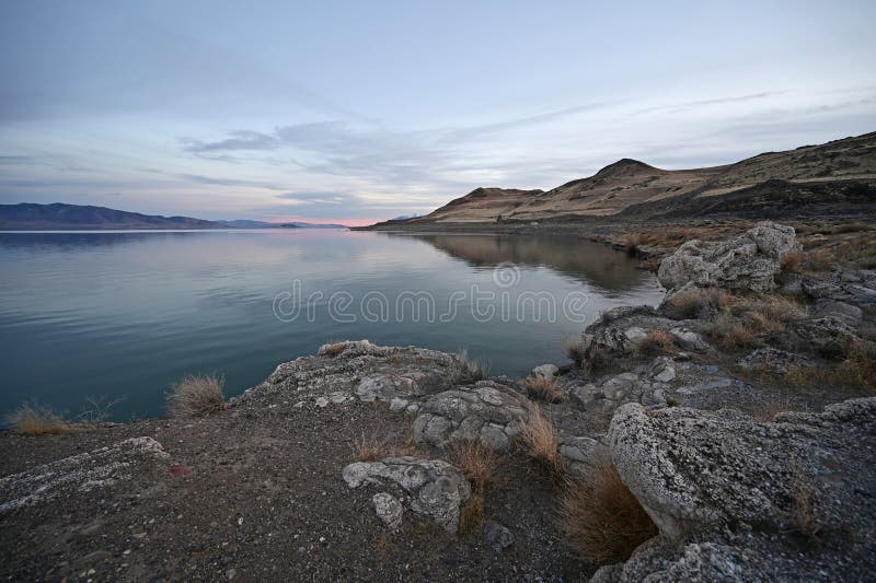 Pyramid Lake, Nevada on Clear Tranquil Winter Afternoon. Stock Image ...