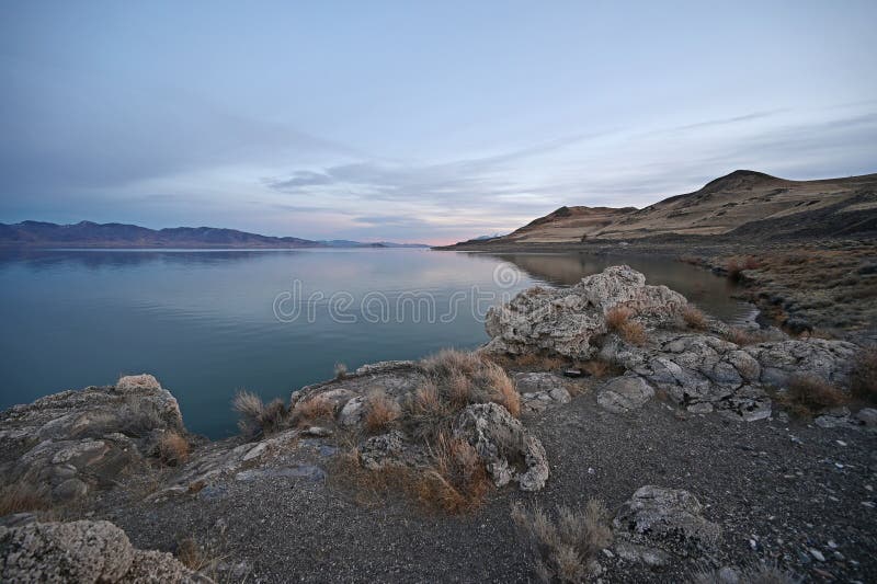 Pyramid Lake, Nevada on Clear Tranquil Winter Afternoon. Stock Photo ...