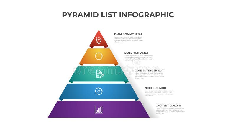 Pyramid List Infographic Template Vector with 5 Layers. Layout Element ...