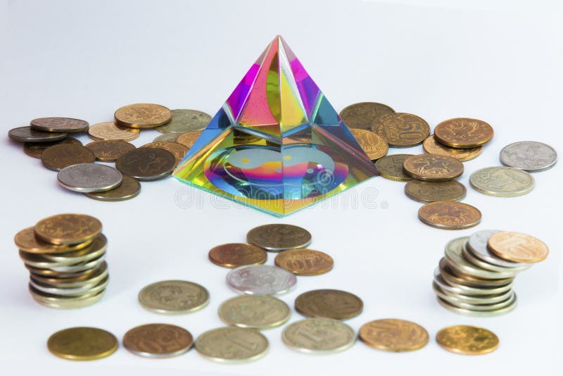 Pyramid and a lot of coins stock photo. Image of leather - 49272592