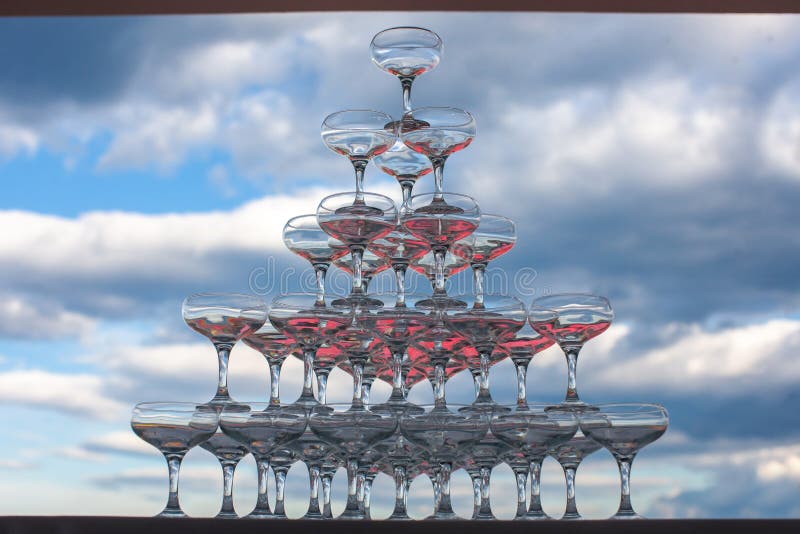 Pyramid of Martini Glasses on the Wedding Table Stock Image - Image of ...