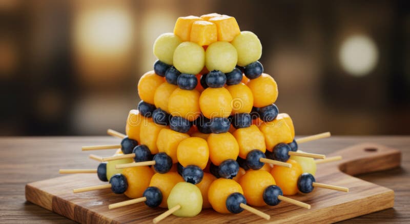Pyramid of Melon, Blueberry and Cheese Fruit Skewers Stock Illustration ...