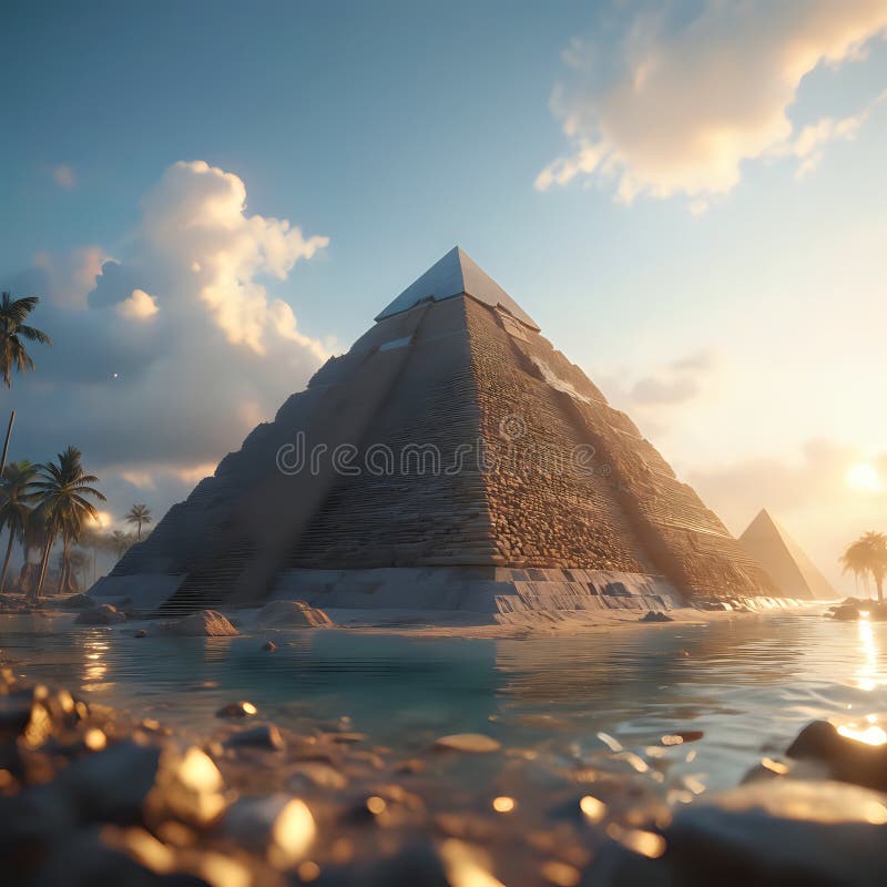 A Pyramid in the Middle of Water Stock Illustration - Illustration of ...