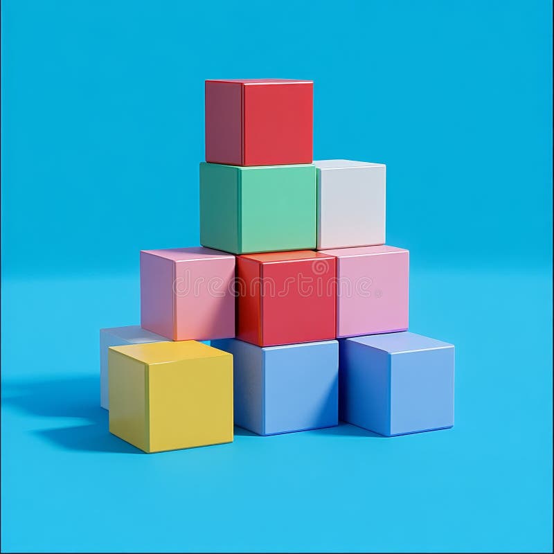 Pyramid of Multicolored Cubes on a Blue Background. 3d Illustration ...