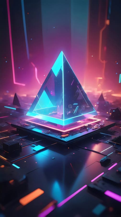 Pyramid with neon lights stock illustration. Illustration of technology ...