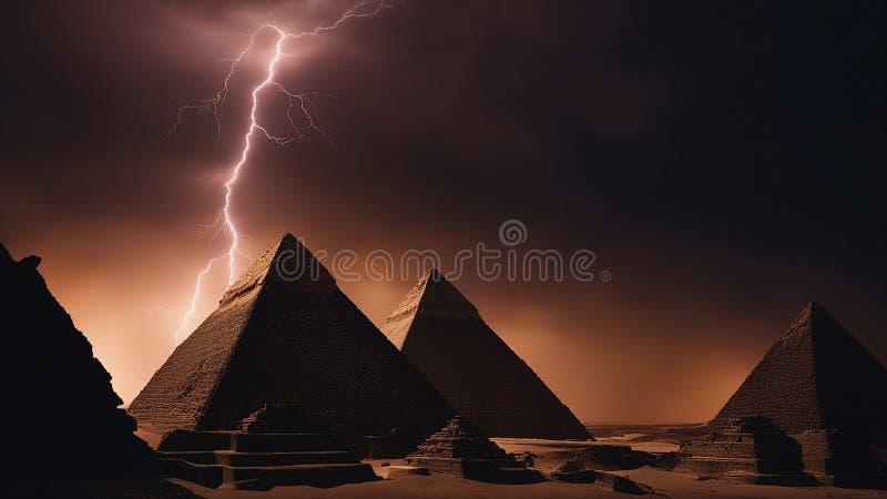 Pyramid at Night _A Dramatic Scene of Some Great Pyramids and Lightning ...