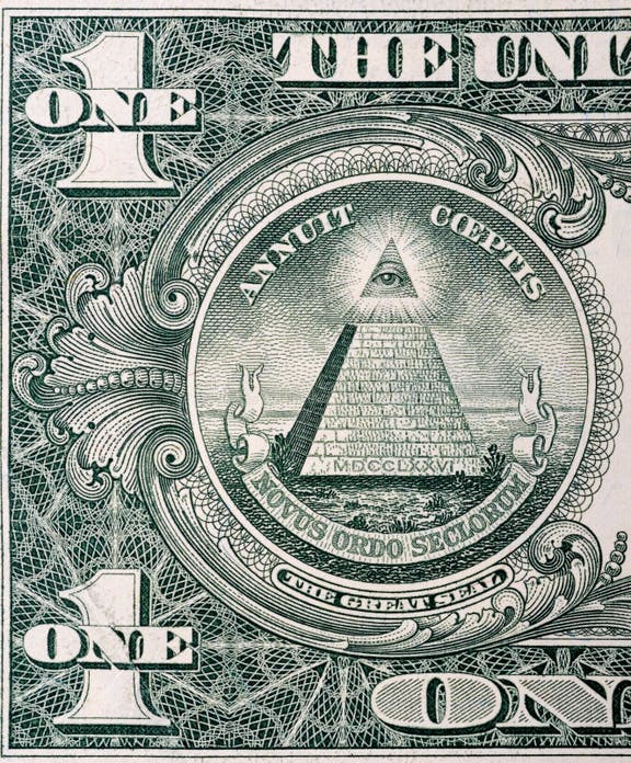 Pyramid on One Dollar stock image. Image of buck, bill - 29869811