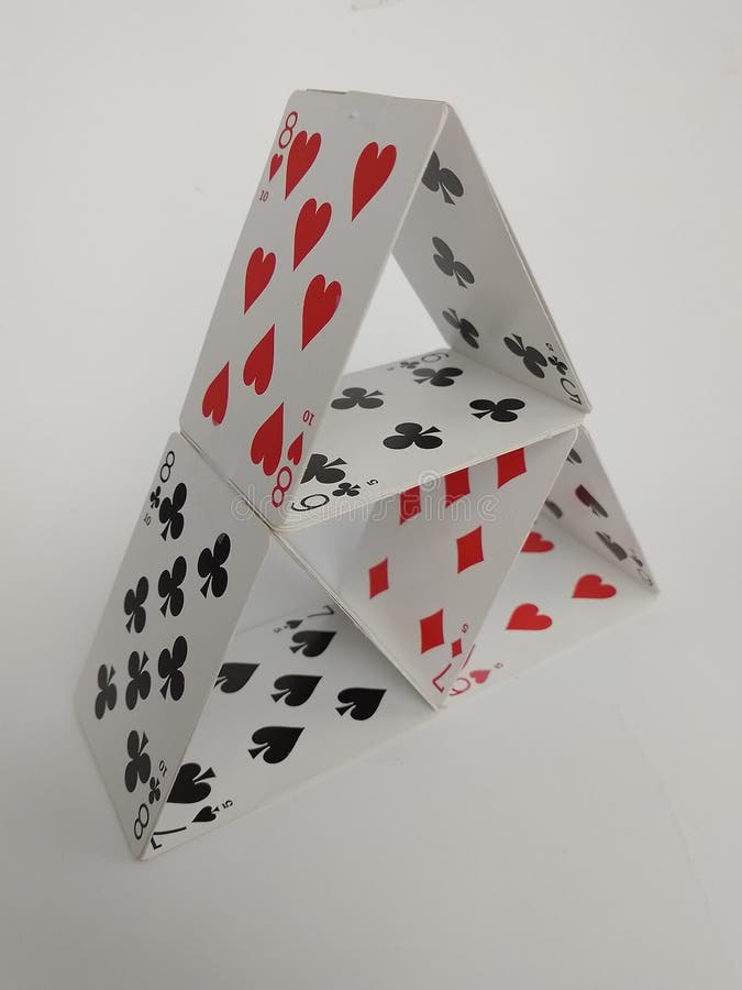 A Pyramid Pattern Made from a Deck of Cards on a White Background Stock ...