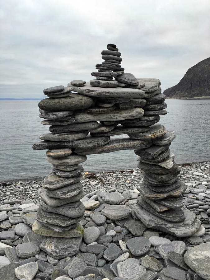 Pyramid of Pebbles on the Barents Sea Beach in Norway Stock Image ...