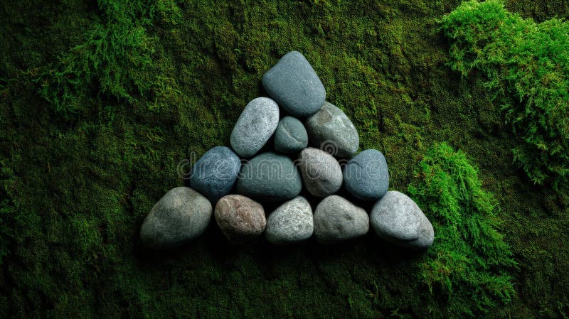 Pyramid of Pebbles on Vibrant Moss Surface in Nature Stock Illustration ...