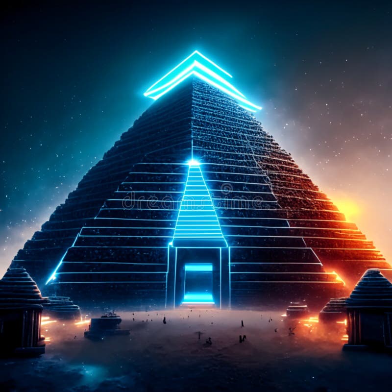 Pyramid of the Pharaohs in Neon Light 3d Rendering Generative AI Stock ...