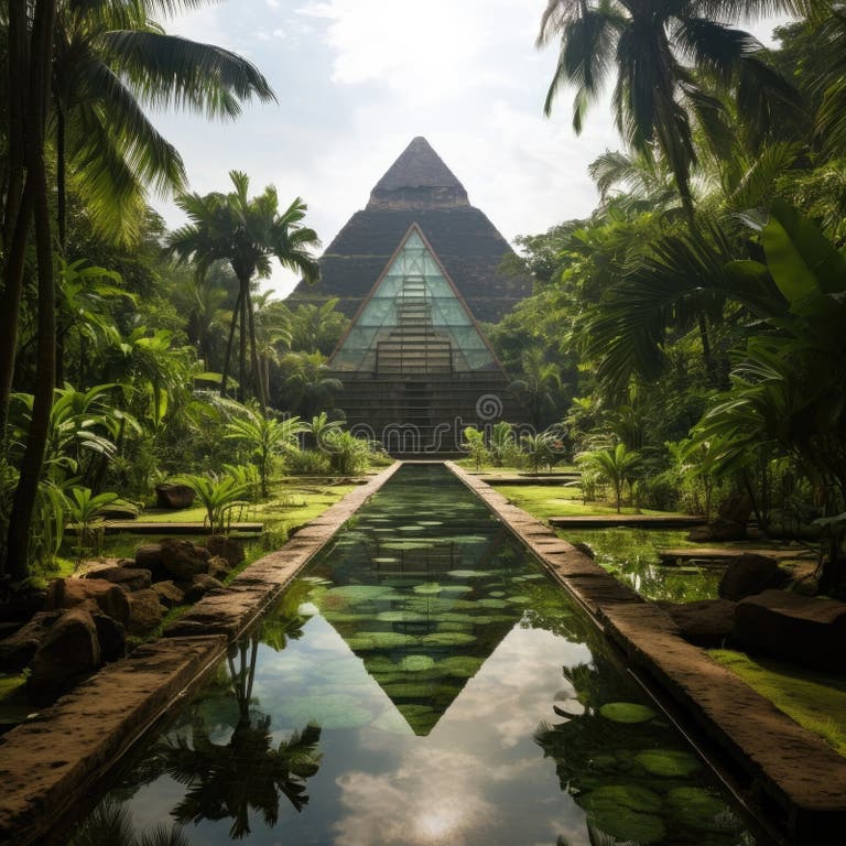 A Pyramid with a Pool of Water in Front of it Stock Image - Image of ...