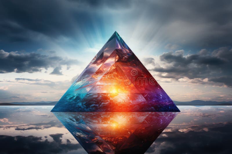 A Pyramid with a Reflection of the Sun in the Water Stock Illustration ...