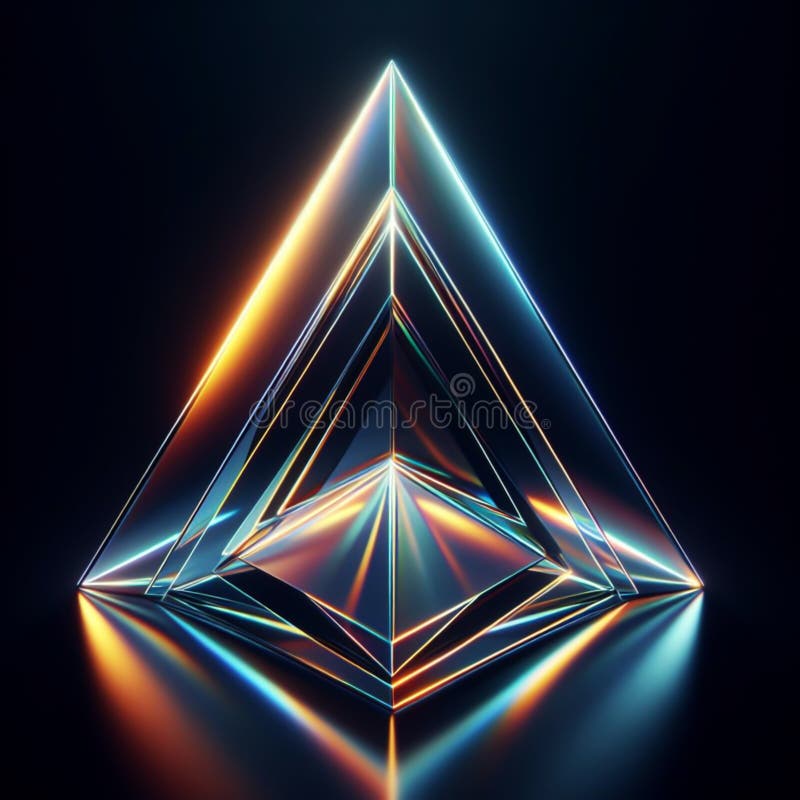 Pyramid with Refraction Light and Holographic Effect on Dark Background ...