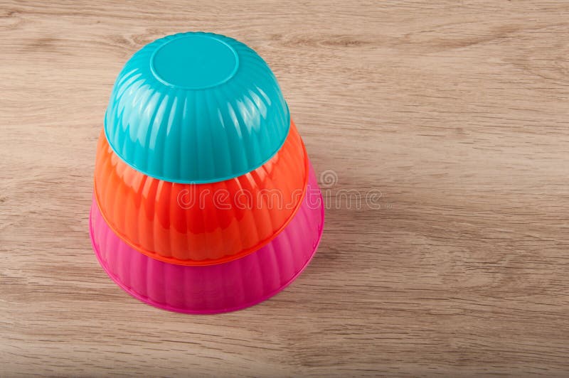 Pyramid of Round Plastic Lunch Containers on Table Stock Image - Image ...