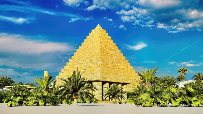 Pyramid at Sahara Oasis 3d Rendering Stock Illustration - Illustration ...