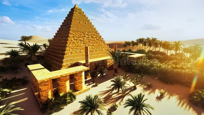 Pyramid At Sahara Oasis 3d Rendering Stock Illustration - Illustration ...