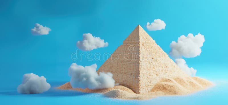 Pyramid on Sand with Clouds in Bright Blue Sky Background Stock Photo ...