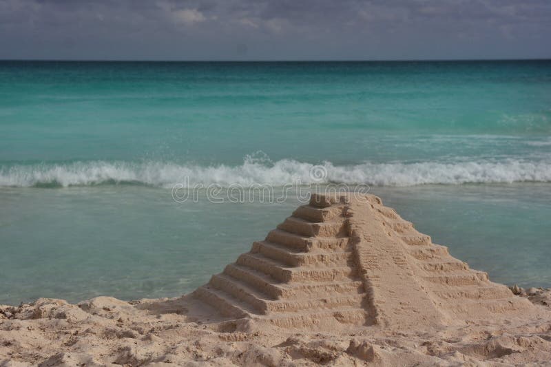 Pyramid of Sand on the Shores of the Caribbean Sea. Stock Photo - Image ...