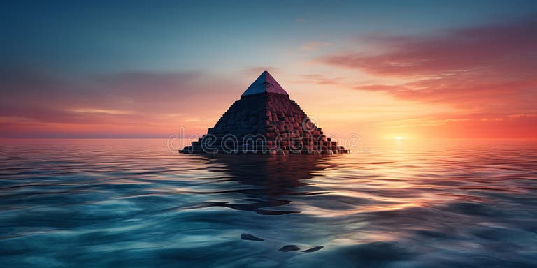 Pyramid in the Sea at Sunset. 3d Render Illustration Stock Illustration ...