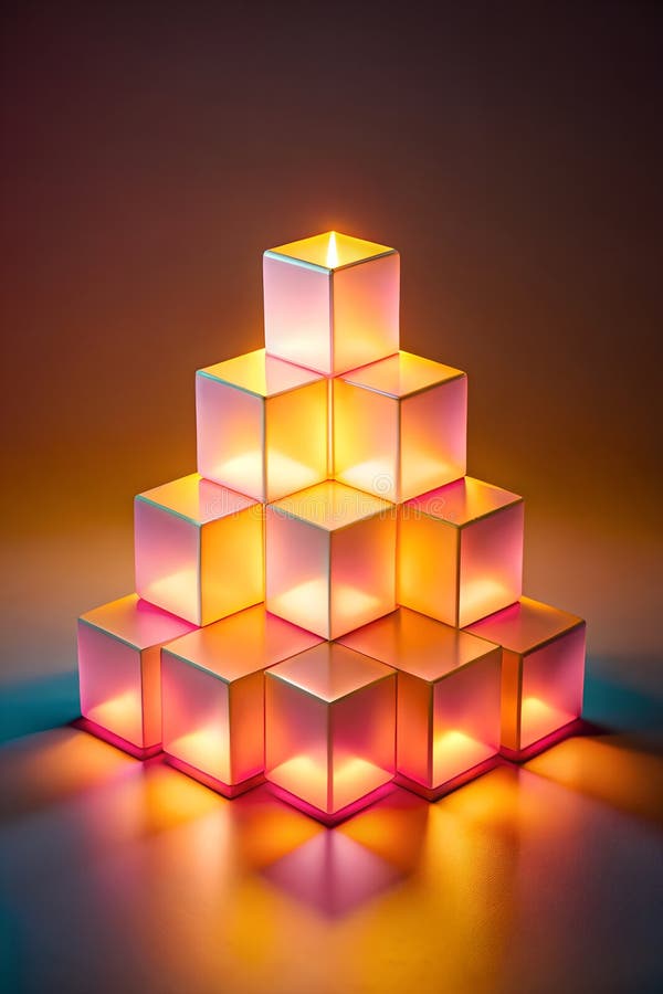 Illuminated Cubic Structure Resembling a Glowing Pyramid of Lights ...