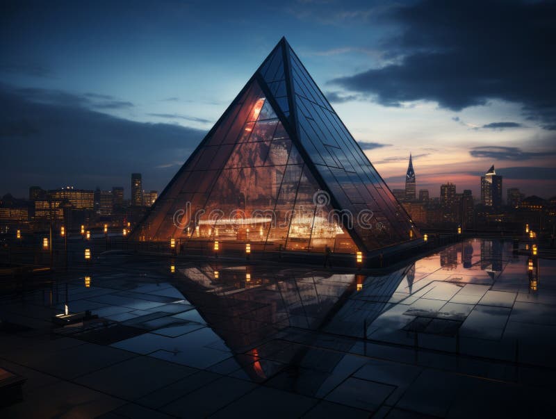 A Pyramid Shaped Building in the Middle of a City Stock Illustration ...