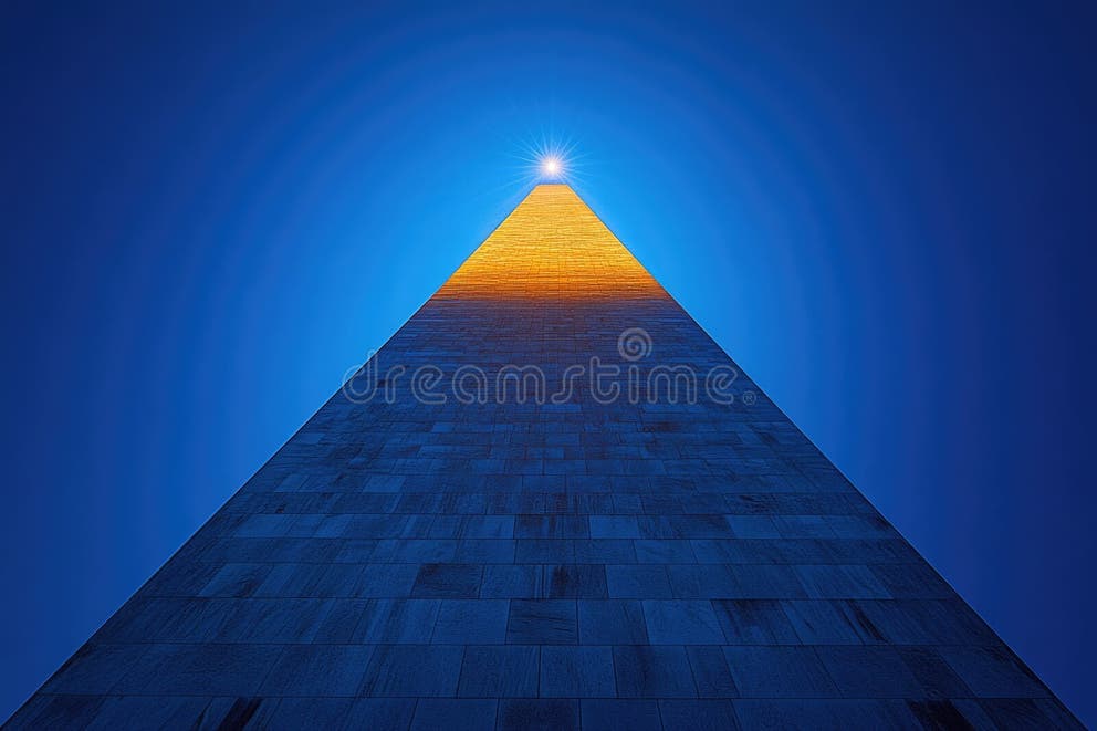 A Pyramid Shaped Building with a Sun Setting Behind it Stock Photo ...