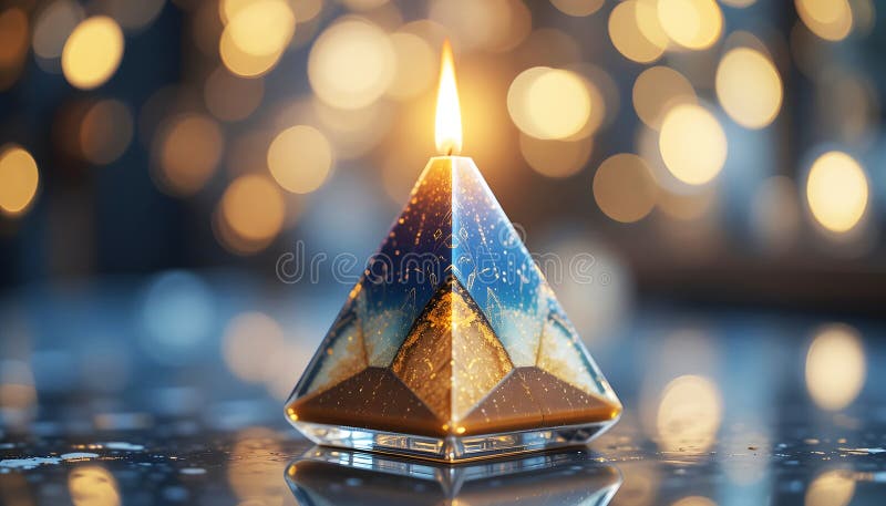A Pyramid-shaped Candle with a Flickering Flame, Resting on a ...